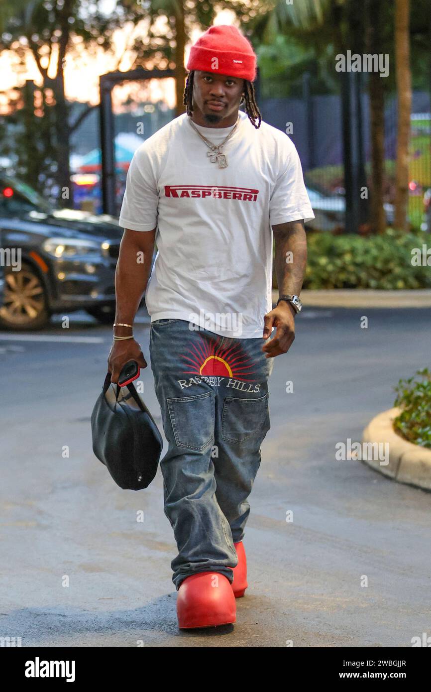 Miami Dolphins linebacker Jerome Baker (55) arrives at the stadium for ...