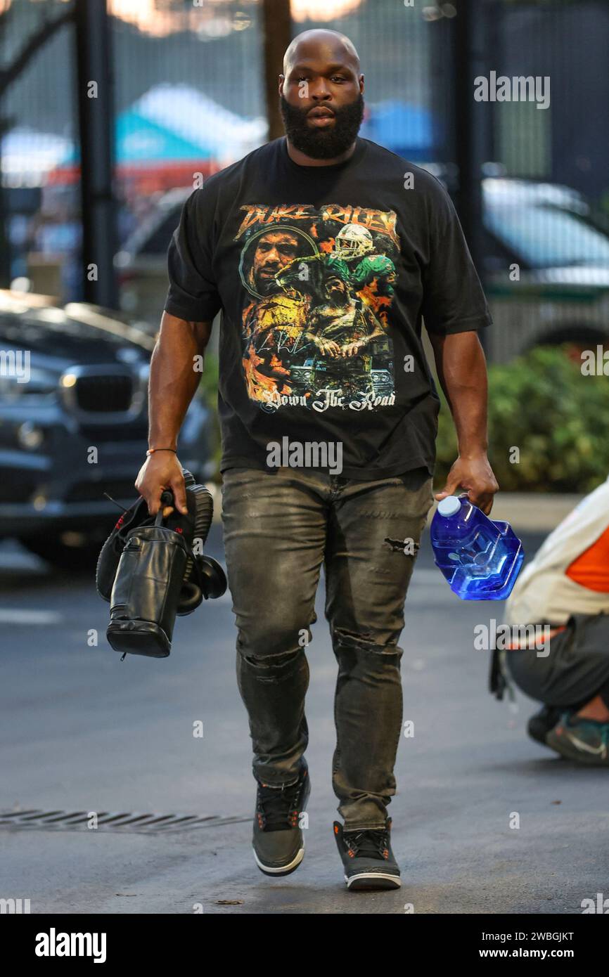 Miami Dolphins defensive tackle Justin Ellis arrives at the stadium for an an NFL football game ...