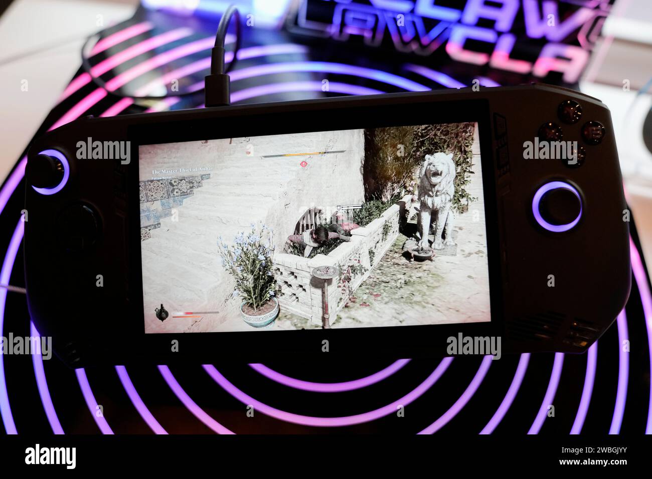 The MSI Claw portable gaming console is displayed during the CES tech ...