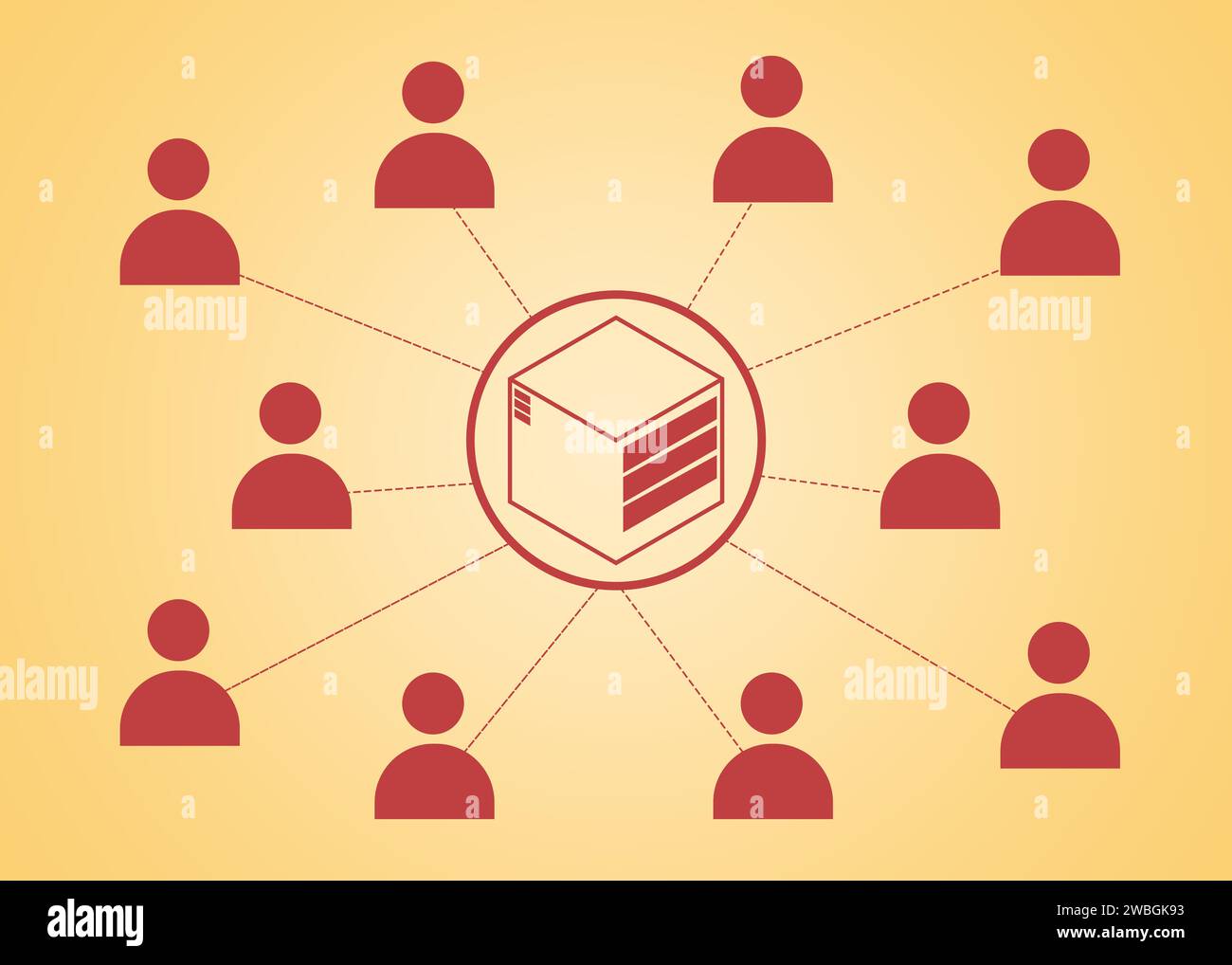 Human icons connected with server on golden background, illustration ...