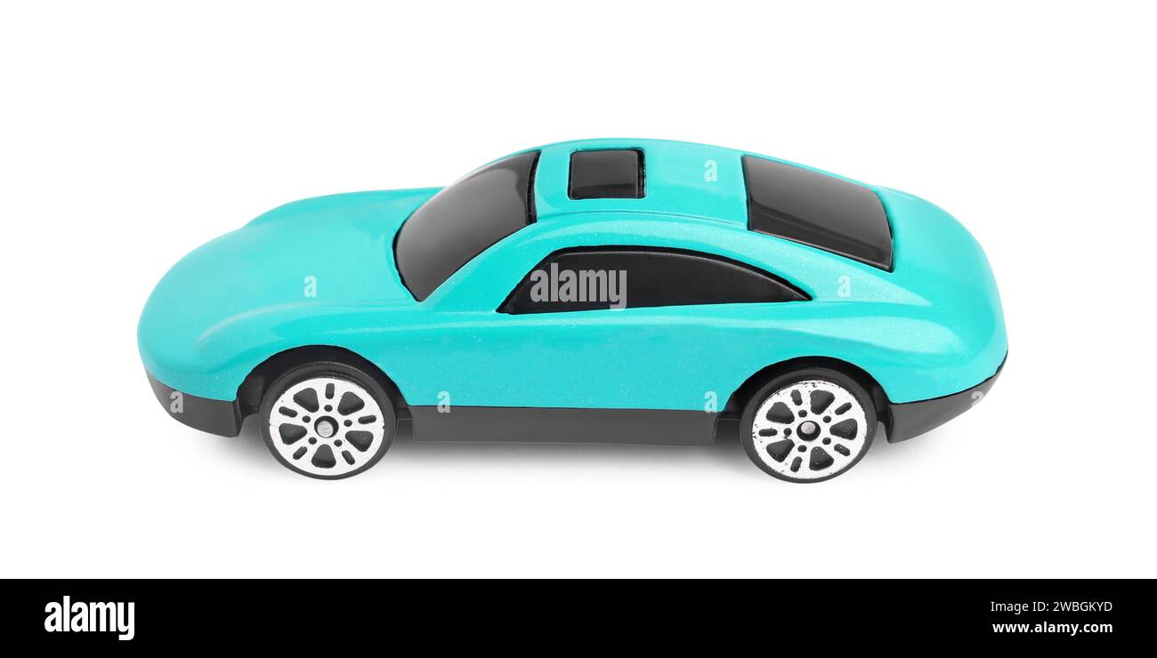 One turquoise car isolated on white. Children`s toy Stock Photo - Alamy