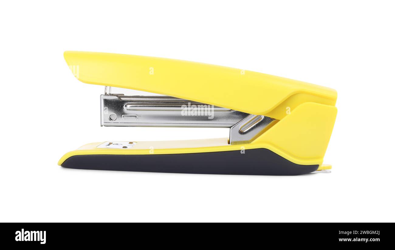 One new yellow stapler isolated on white Stock Photo - Alamy