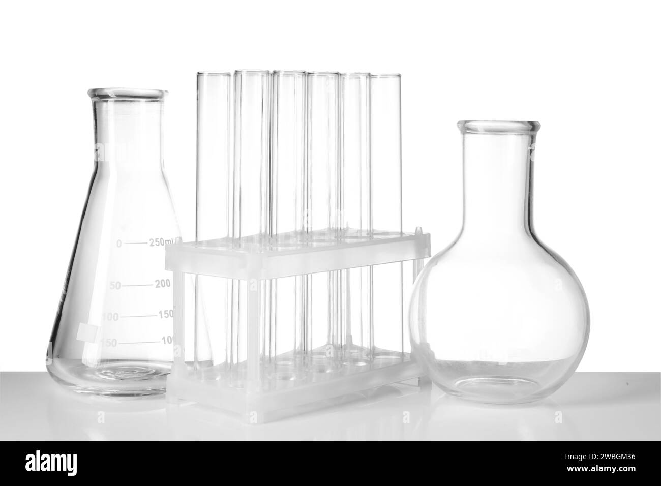 Empty laboratory flasks and test tubes isolated on white Stock Photo ...