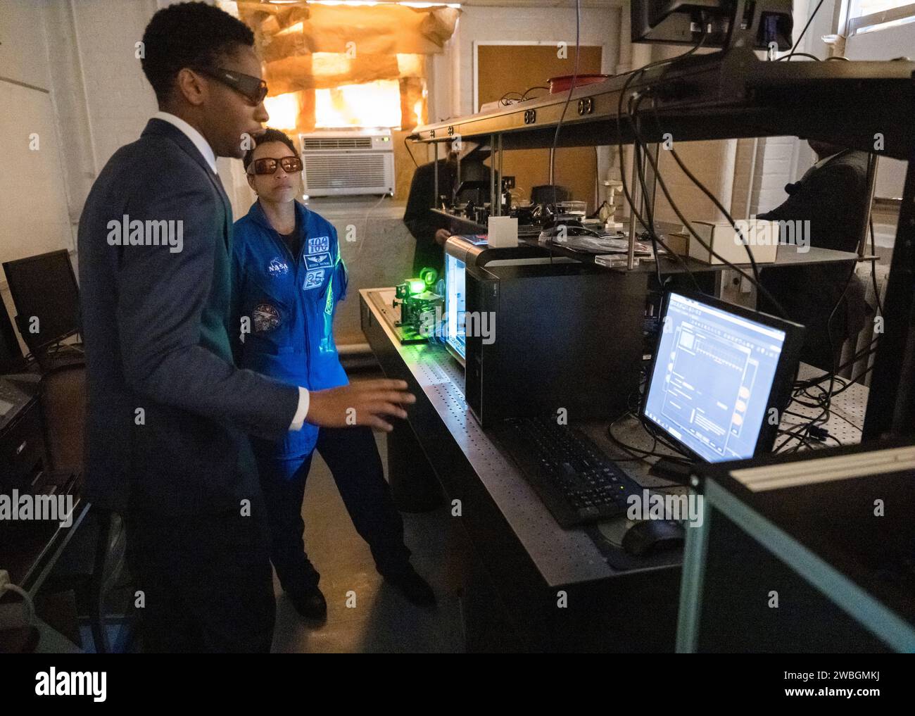 Howard University student Miles Phillips gives NASA astronaut Jessica ...