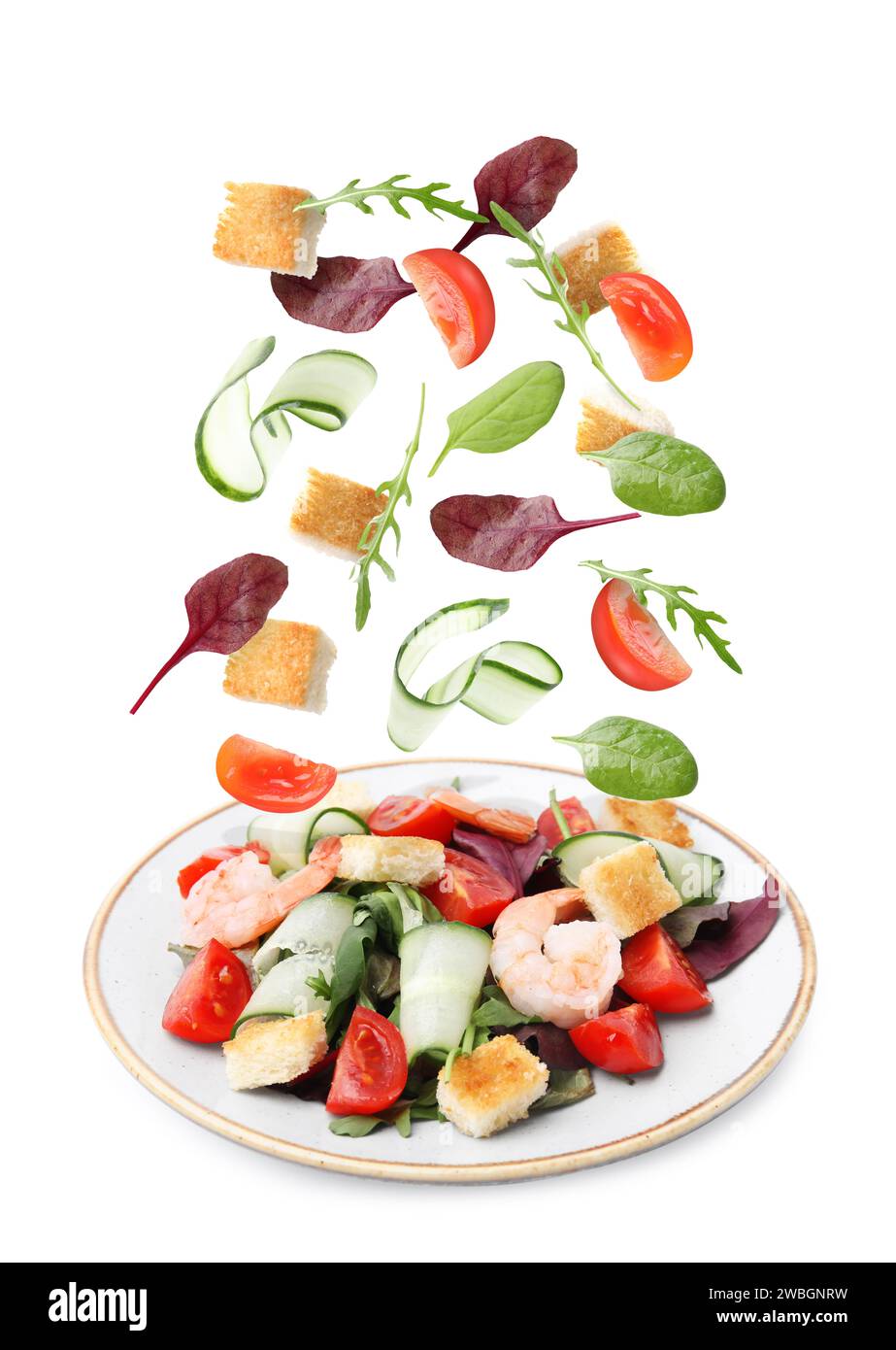 Flying ingredients green salad tomatoes Cut Out Stock Images & Pictures ...