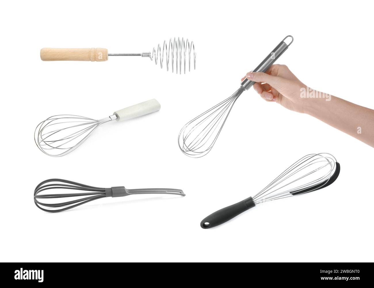 Different whisks isolated on white, collection. Kitchen tool Stock ...