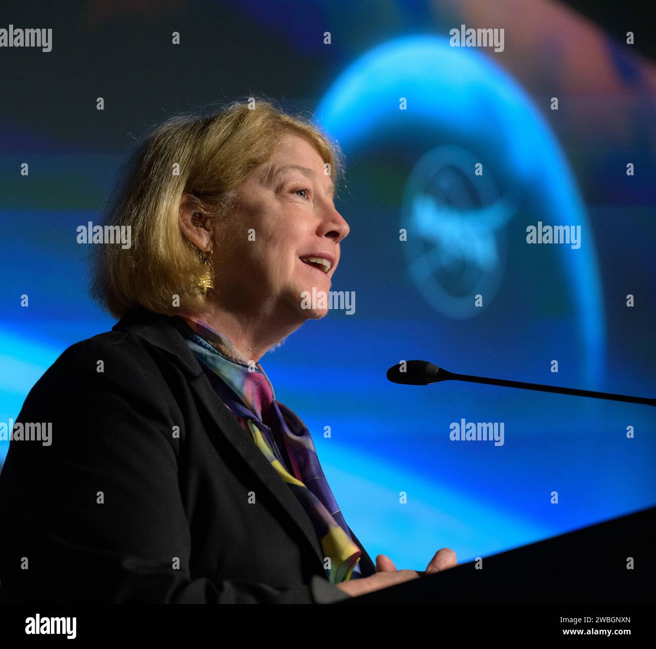 NASA Deputy Administrator Pam Melroy gives remarks during a NASA town ...