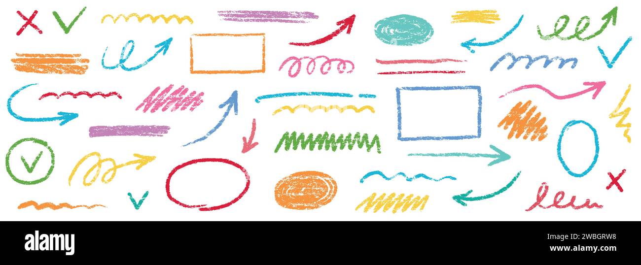 Chalk scribble arrow, line brush set. Crayon arrow, underline ...