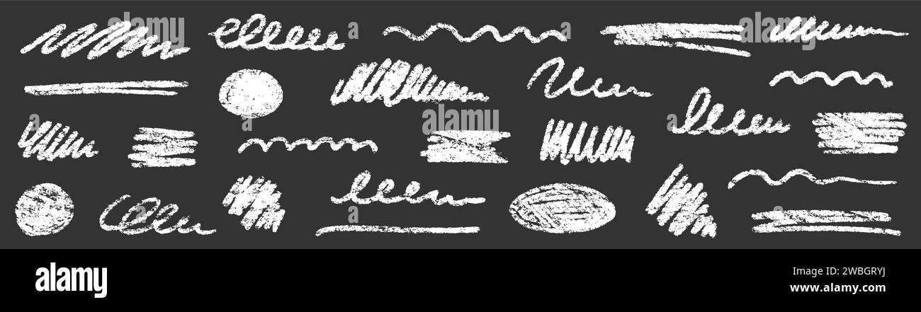 Chalk brush underline stroke set. Crayon marker highlight scribble ...