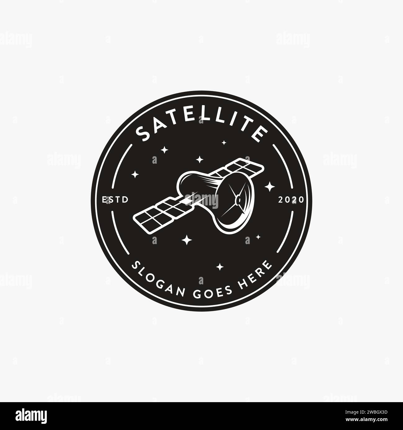 Vintage emblem label Space satellite logo icon vector illustration on ...