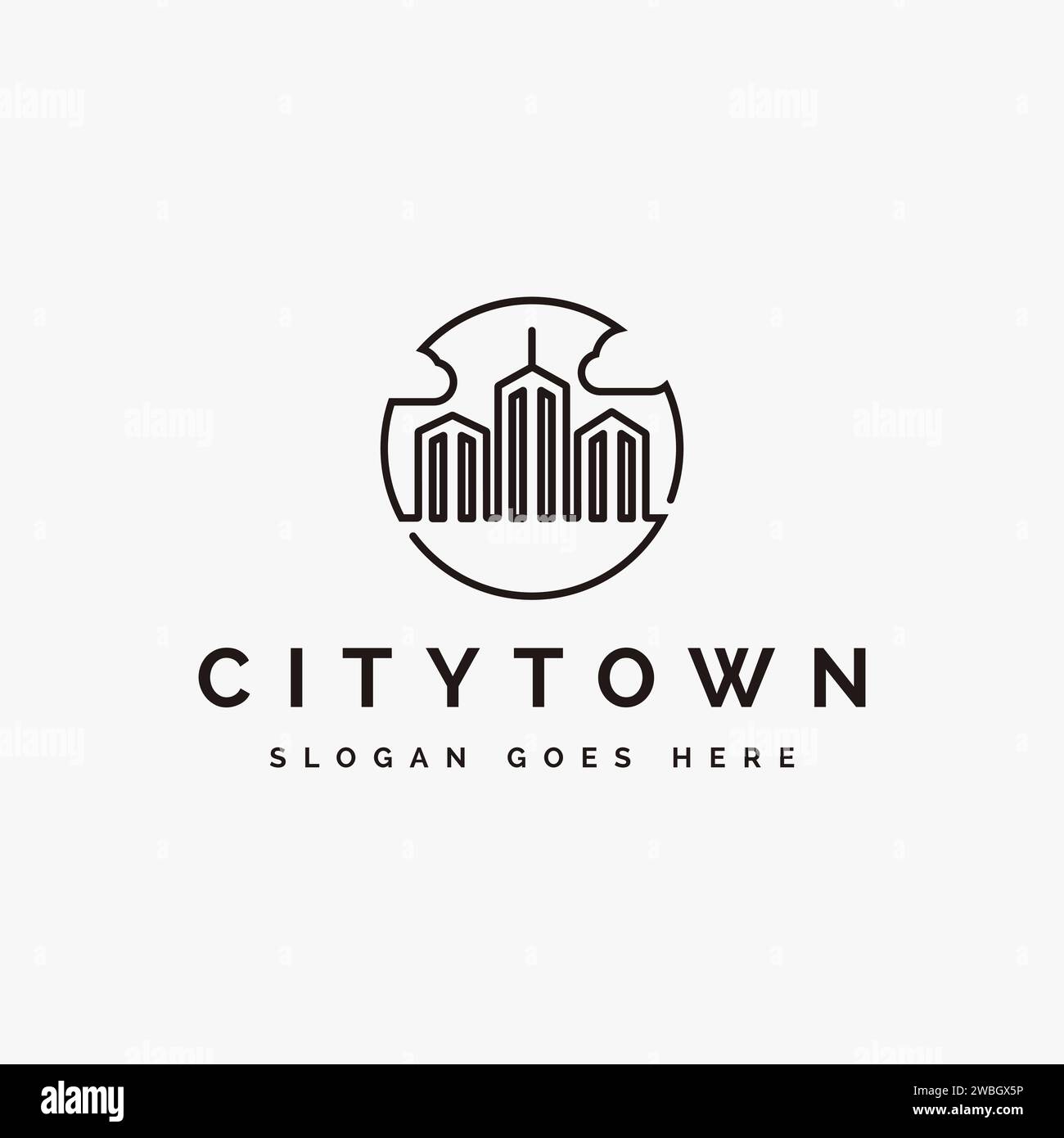 Abstract city town logo icon vector with line art design style on white ...