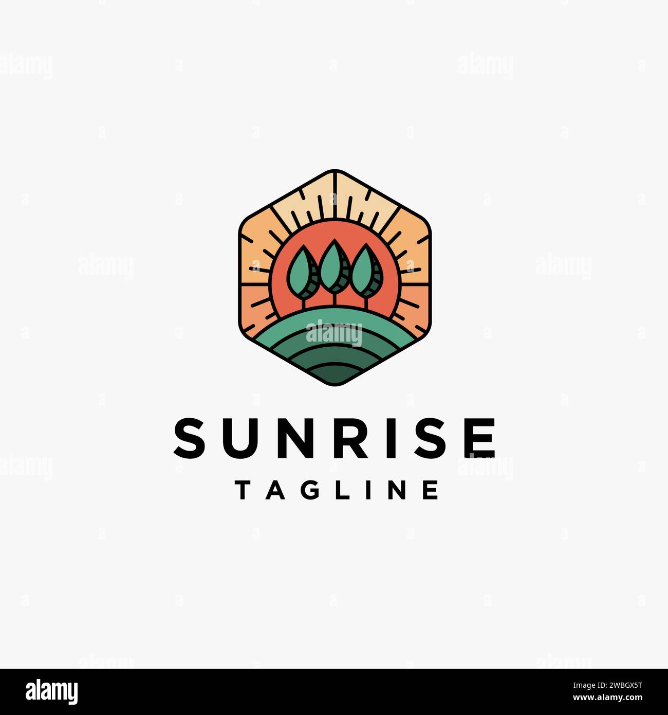 Sunrise outdoor landscape logo vector template on white background ...