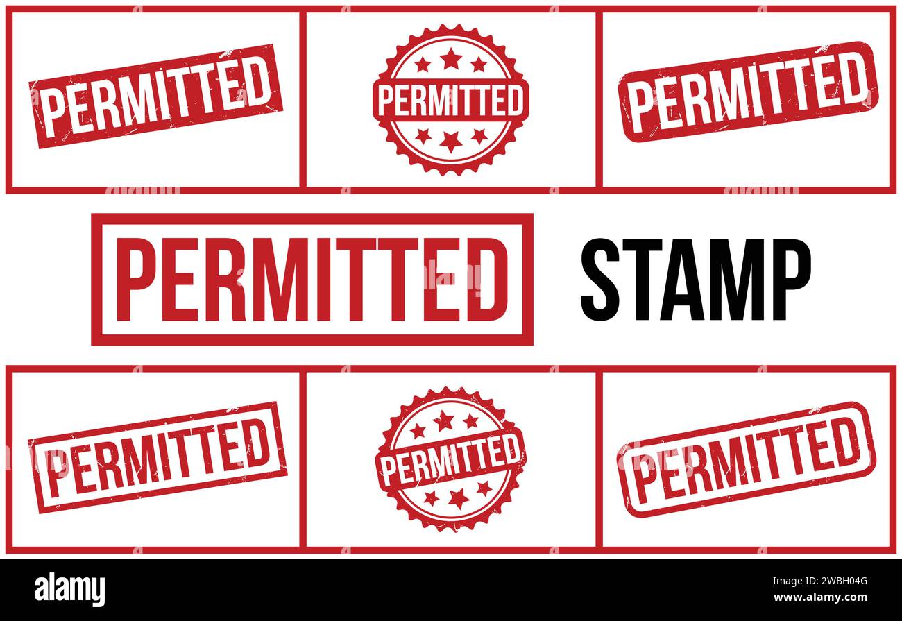 Permitted Stamp. Red Permitted Rubber grunge Stamp set Stock Vector ...