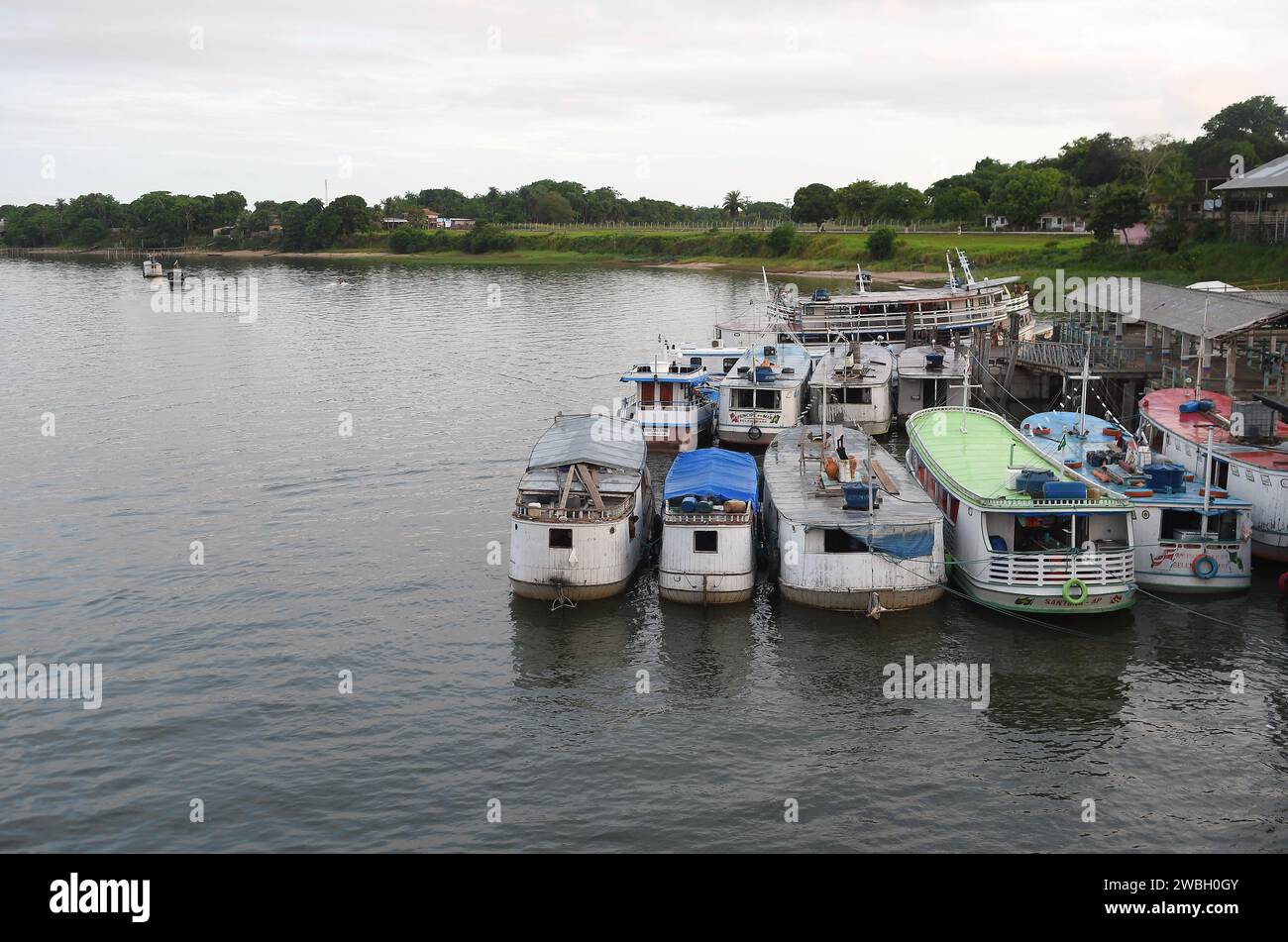 Port of Moz,Pará,Brazil,November 7, 2022. Regional vessels in the Port ...
