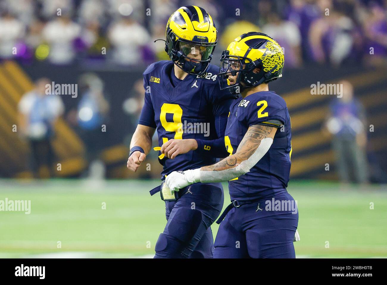 January 8, 2024: Michigan Wolverines quarterback J.J. McCarthy (9) and running back Blake Corum ...