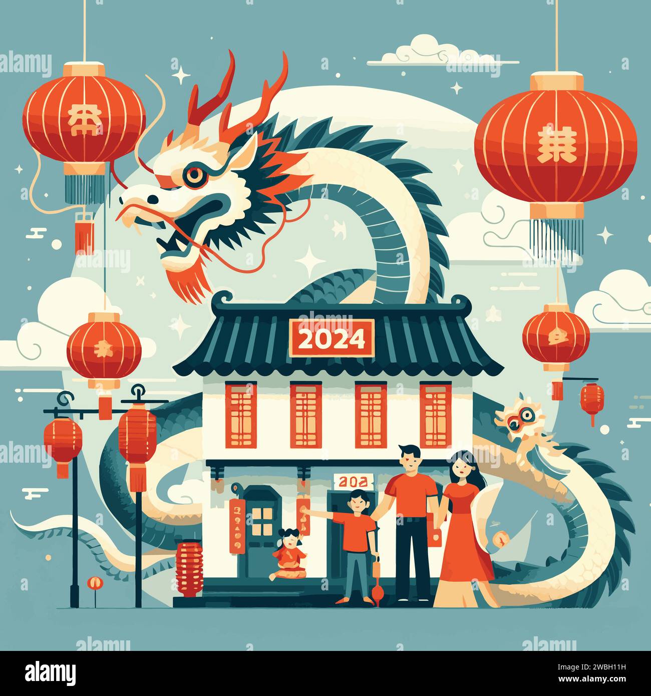 A vector illustration isolating the festive moments of the Year of the ...