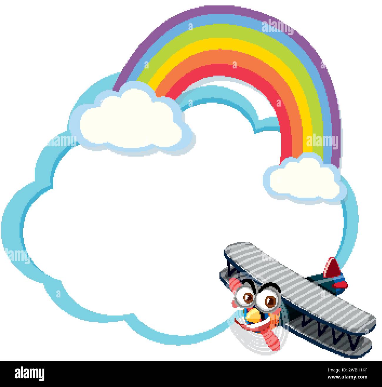 Cartoon airplane with rainbow and clouds frame Stock Vector Image & Art ...