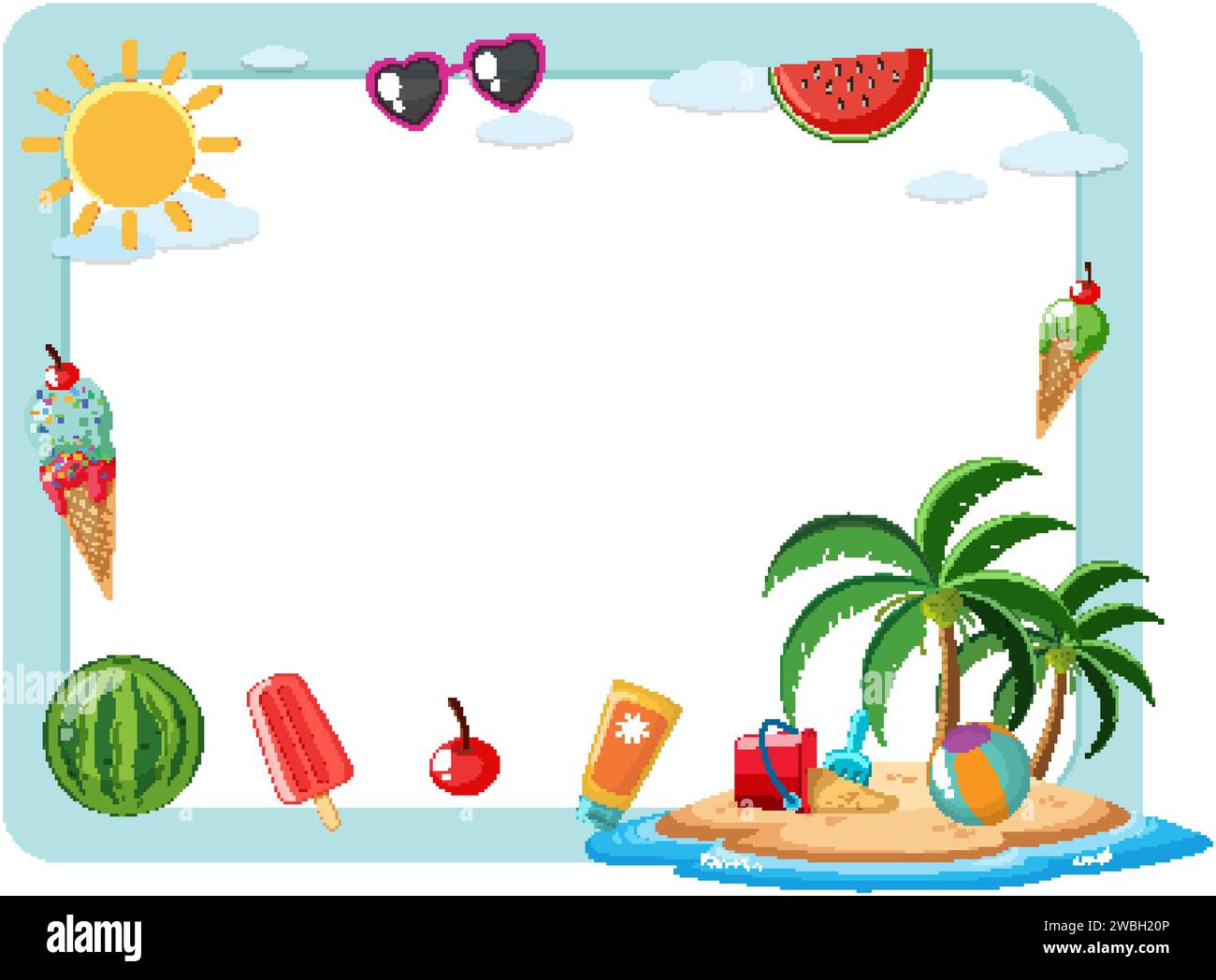 Colorful summer-themed frame with beach and ice cream Stock Vector ...