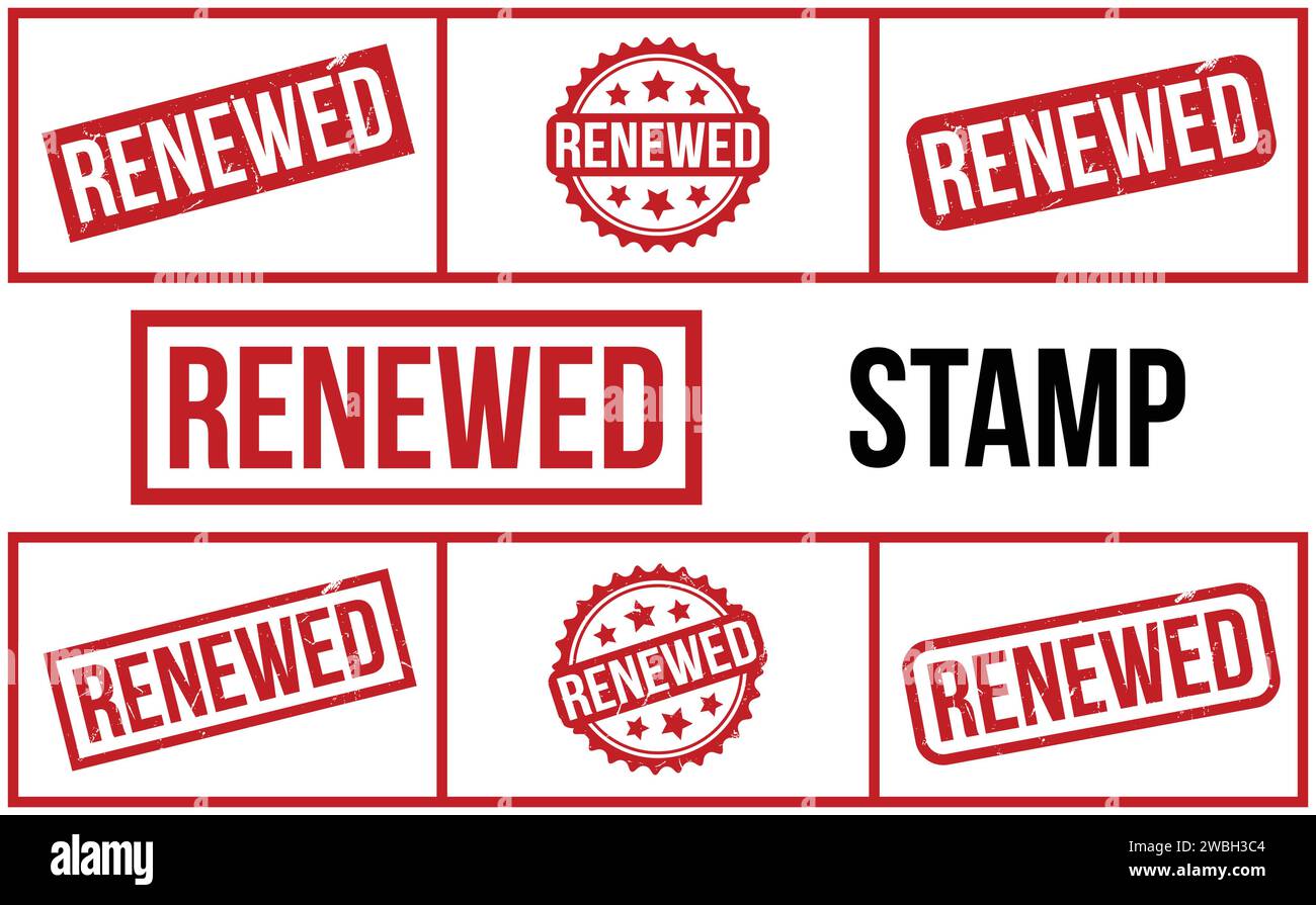 Renewed Stamp. Red Renewed Rubber grunge Stamp set Stock Vector Image ...