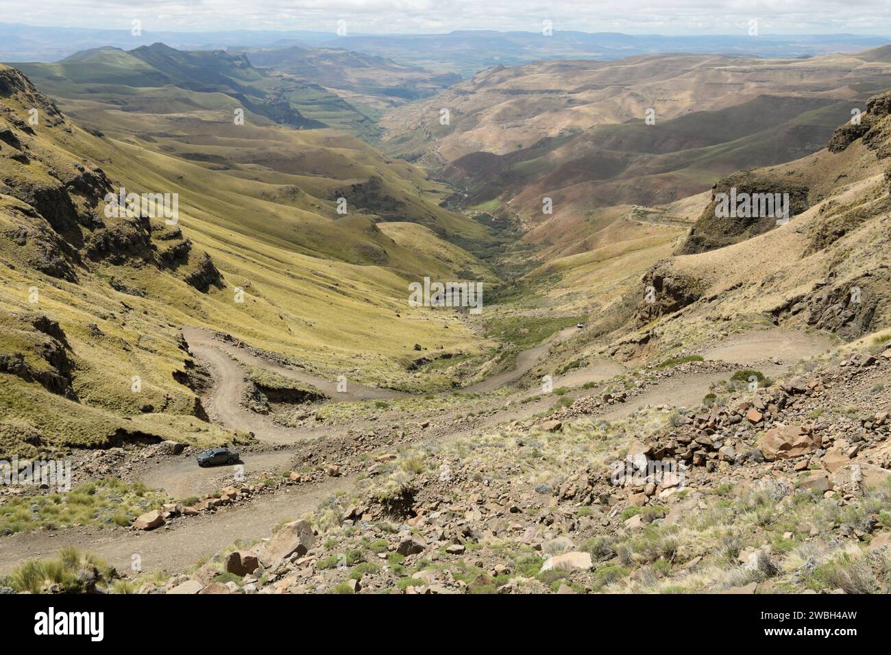 Adventure travel, SUV driving on Sani mountain pass, gravel road ...