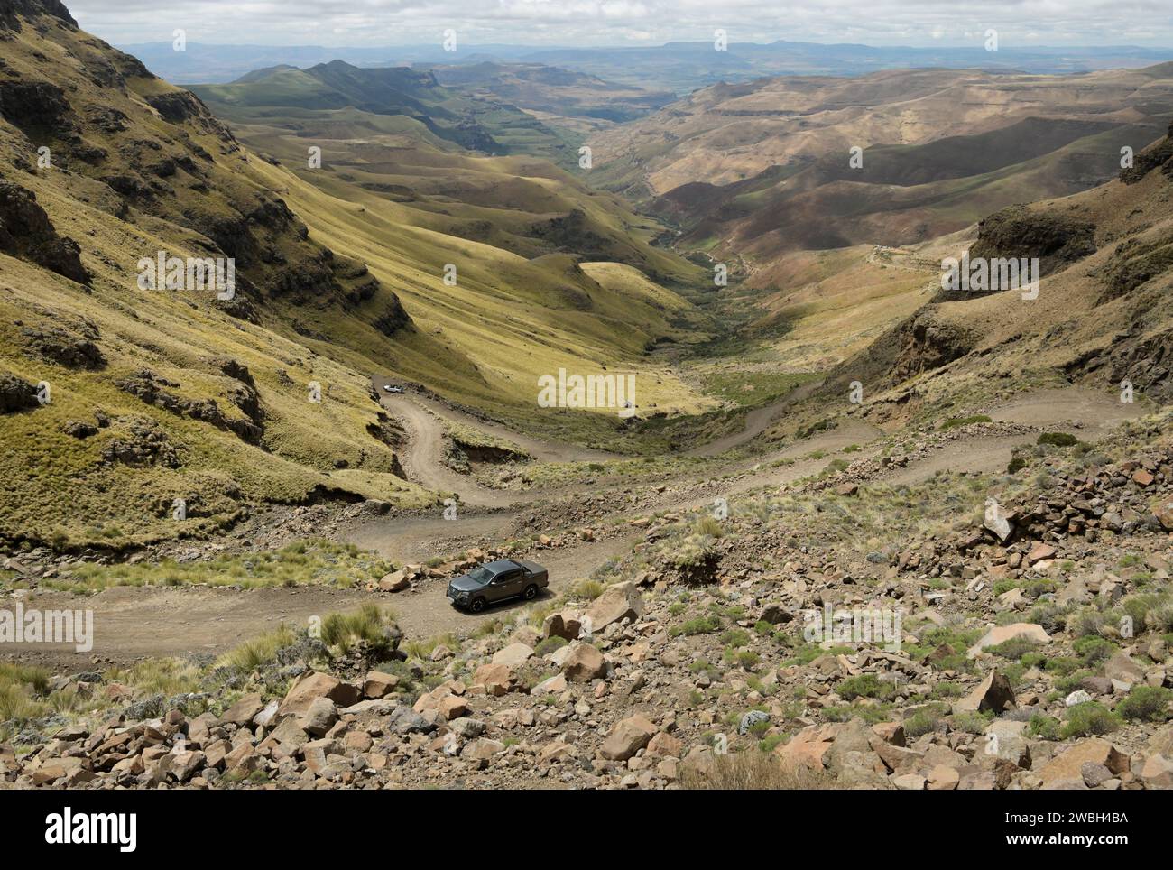 Adventure travel, SUV driving on Sani mountain pass, gravel road ...