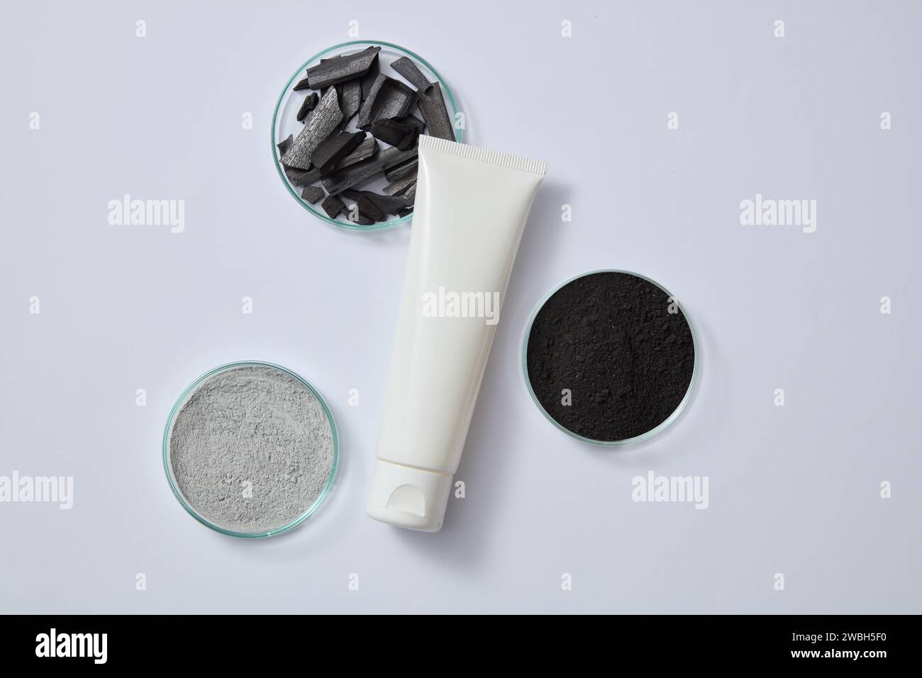 Clay mask powder, black powder and activated bamboo charcoal are ...
