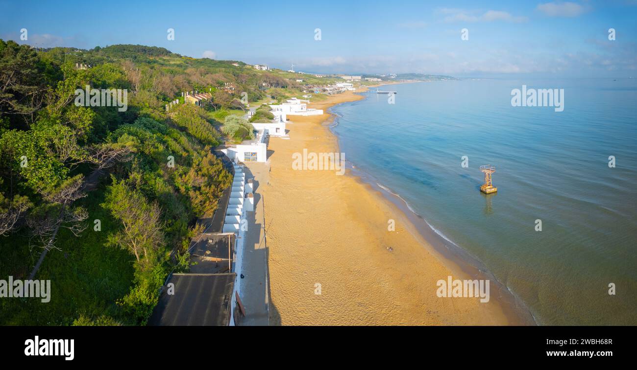 Kumkoy beach aerial view at Black Sea near historic town center Kumkoy ...
