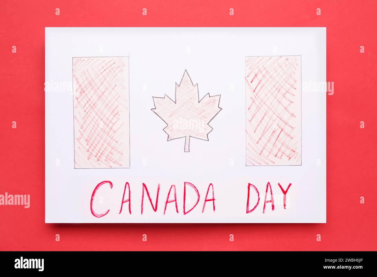 Drawing with text CANADA DAY and flag on red background Stock Photo - Alamy