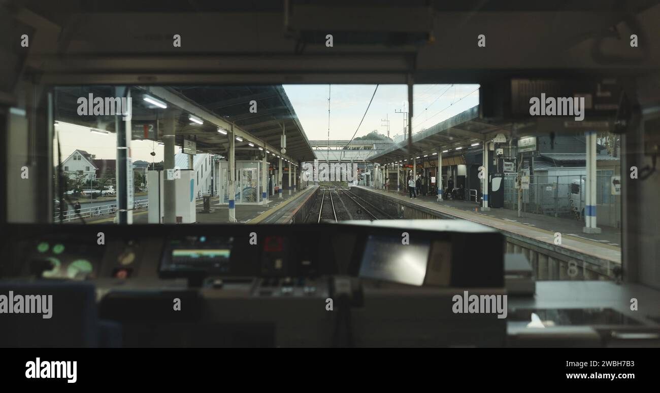 Train, window and travel with control panel, buttons or technology for ...