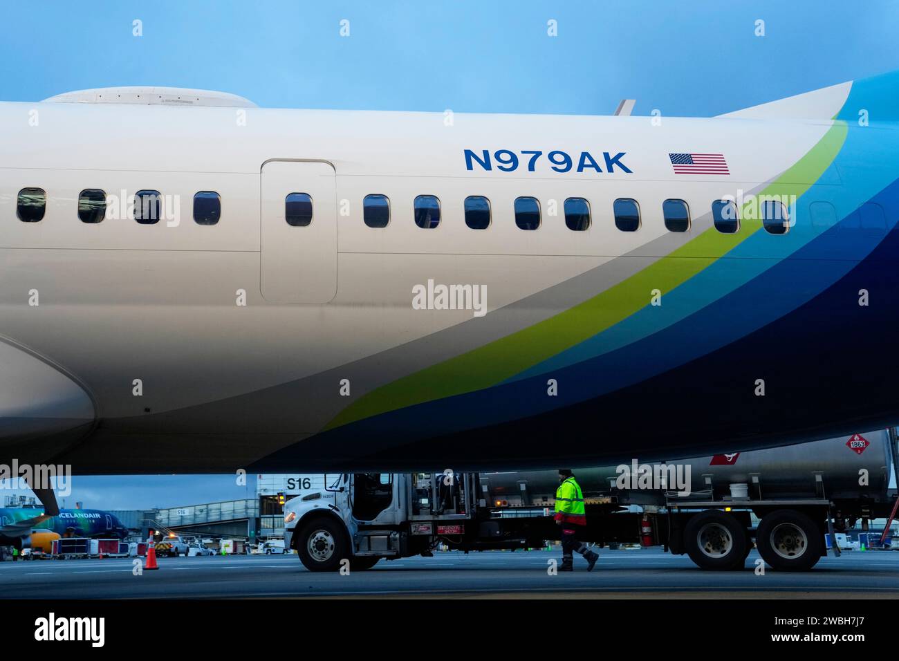 An Alaska Airlines Boeing 737 Max 9 aircraft with a door plug awaits ...