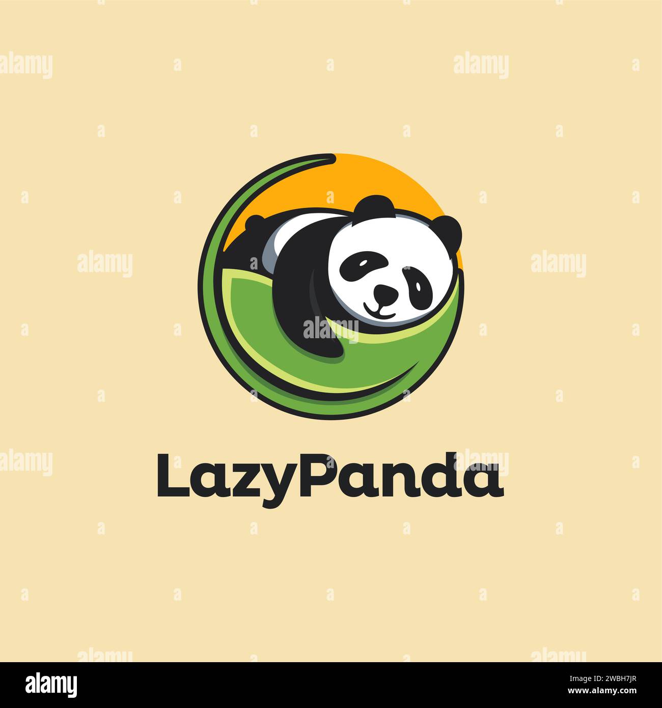 Sleepy Panda on big leaf, lazy panda mascot cartoon logo vector on ...
