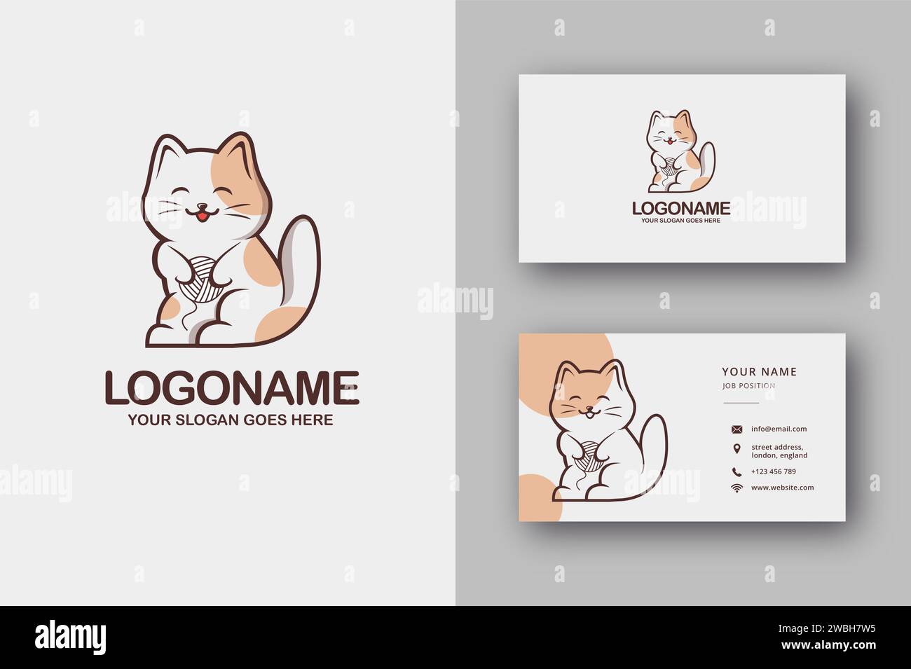 Cute kitten cat logo icon vector illustration and business card ...