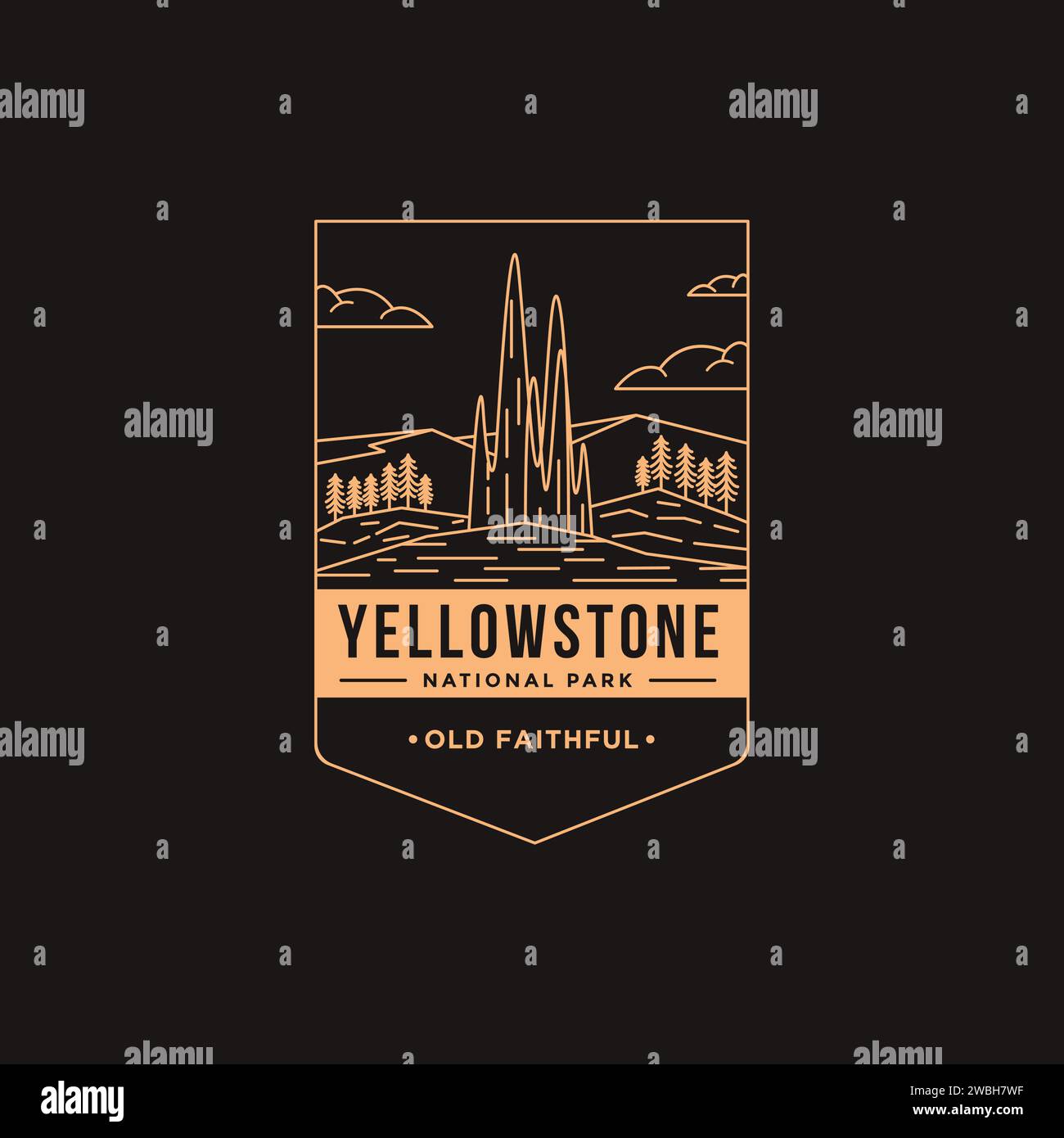 Line art Emblem patch logo illustration of Old Faithful Yellowstone ...