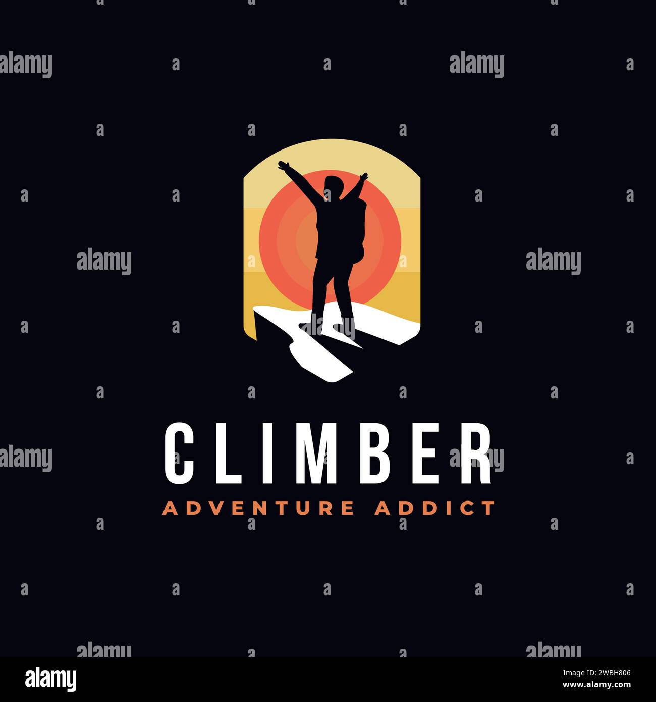 Man on the mountain peak logo icon vector, climber adventure ...