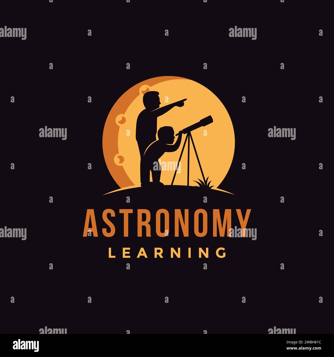 Father and son using telescope vector illustration, astronomy learning ...