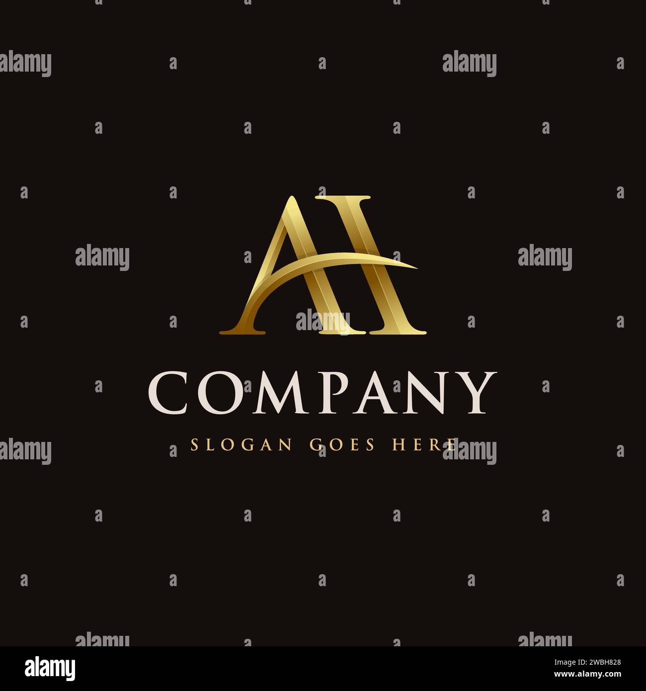 Gold Elegant Monogram letter AH logo icon on dark background Stock ...