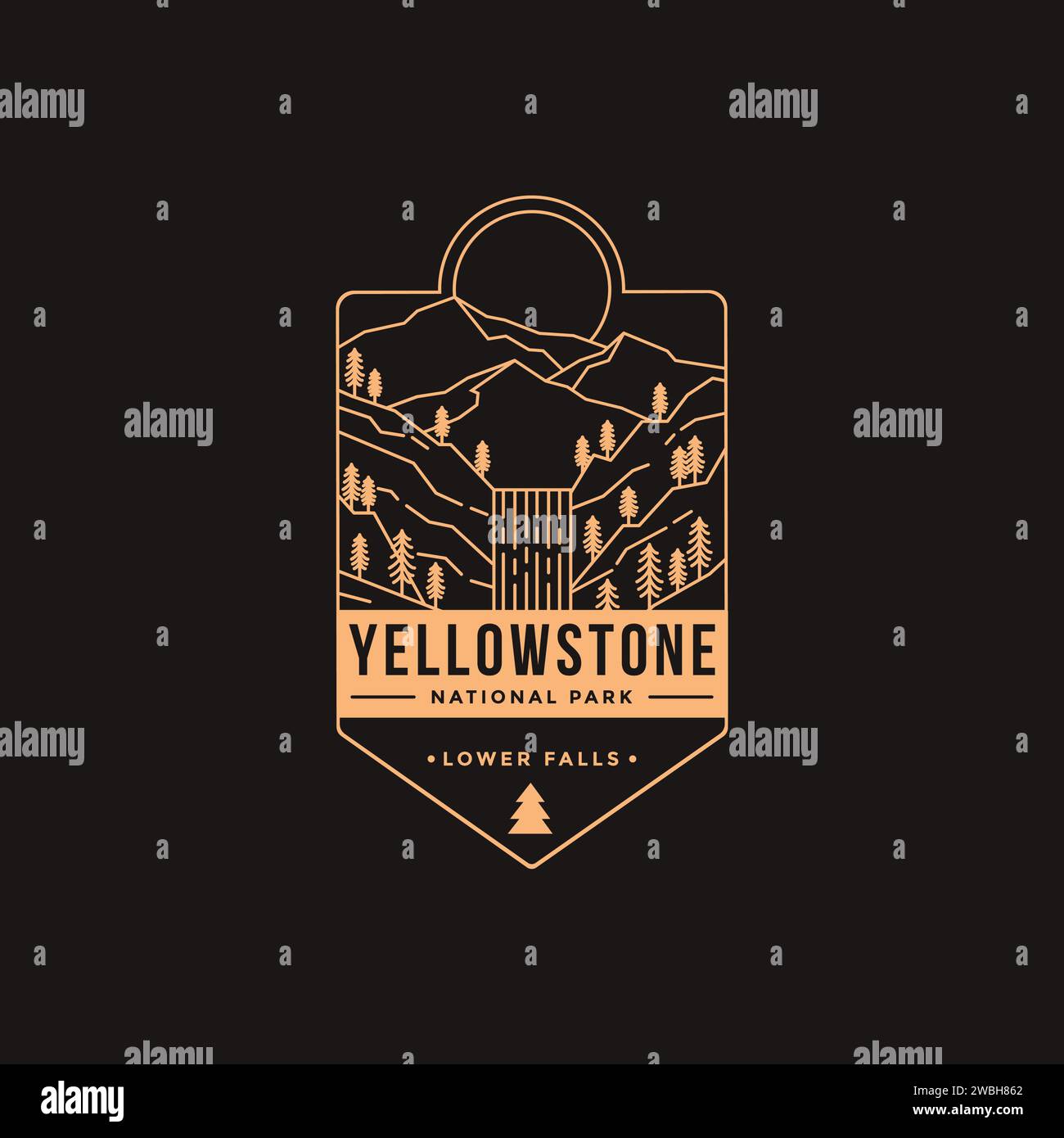 Line art Emblem patch logo illustration of Lower falls Yellowstone ...