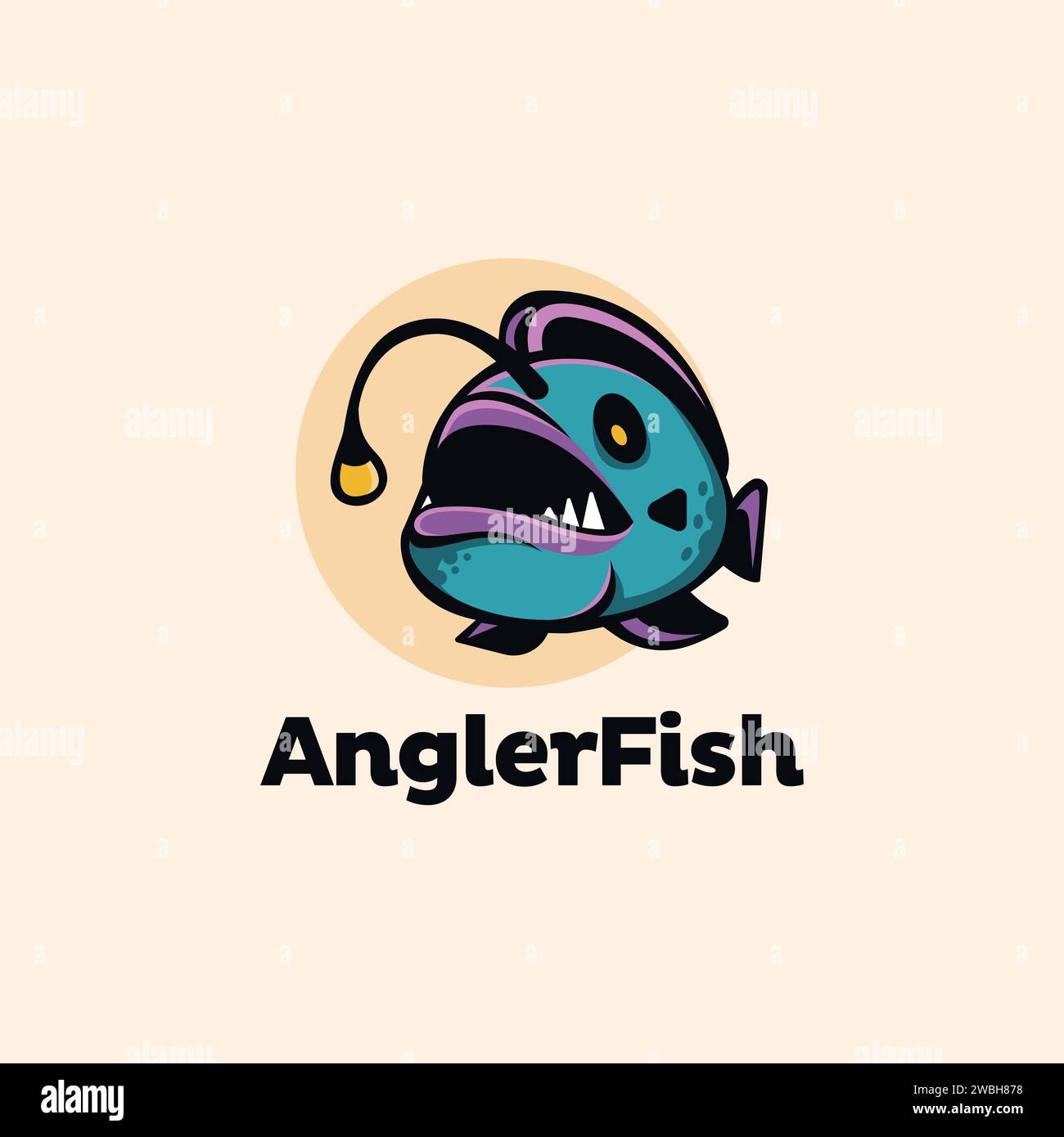 Colorful angler fish logo cartoon mascot vector template on light ...