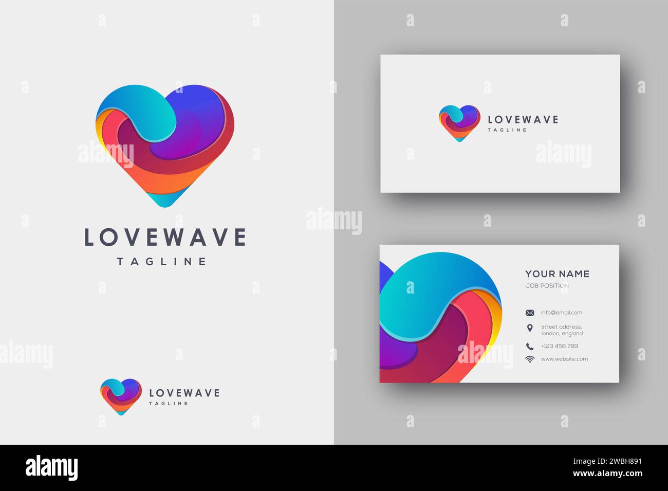 Modern colorful Love wave logo icon vector and business card template ...