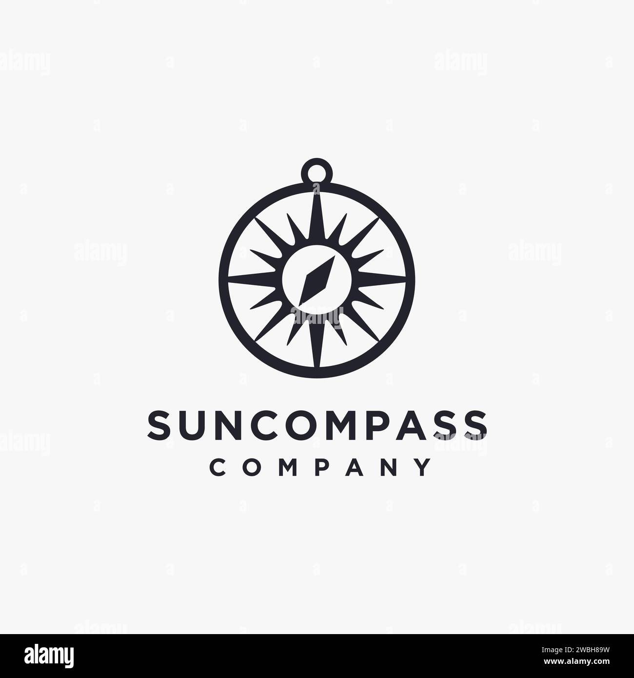 Sun compass and magnifying glass logo icon collection set on black ...