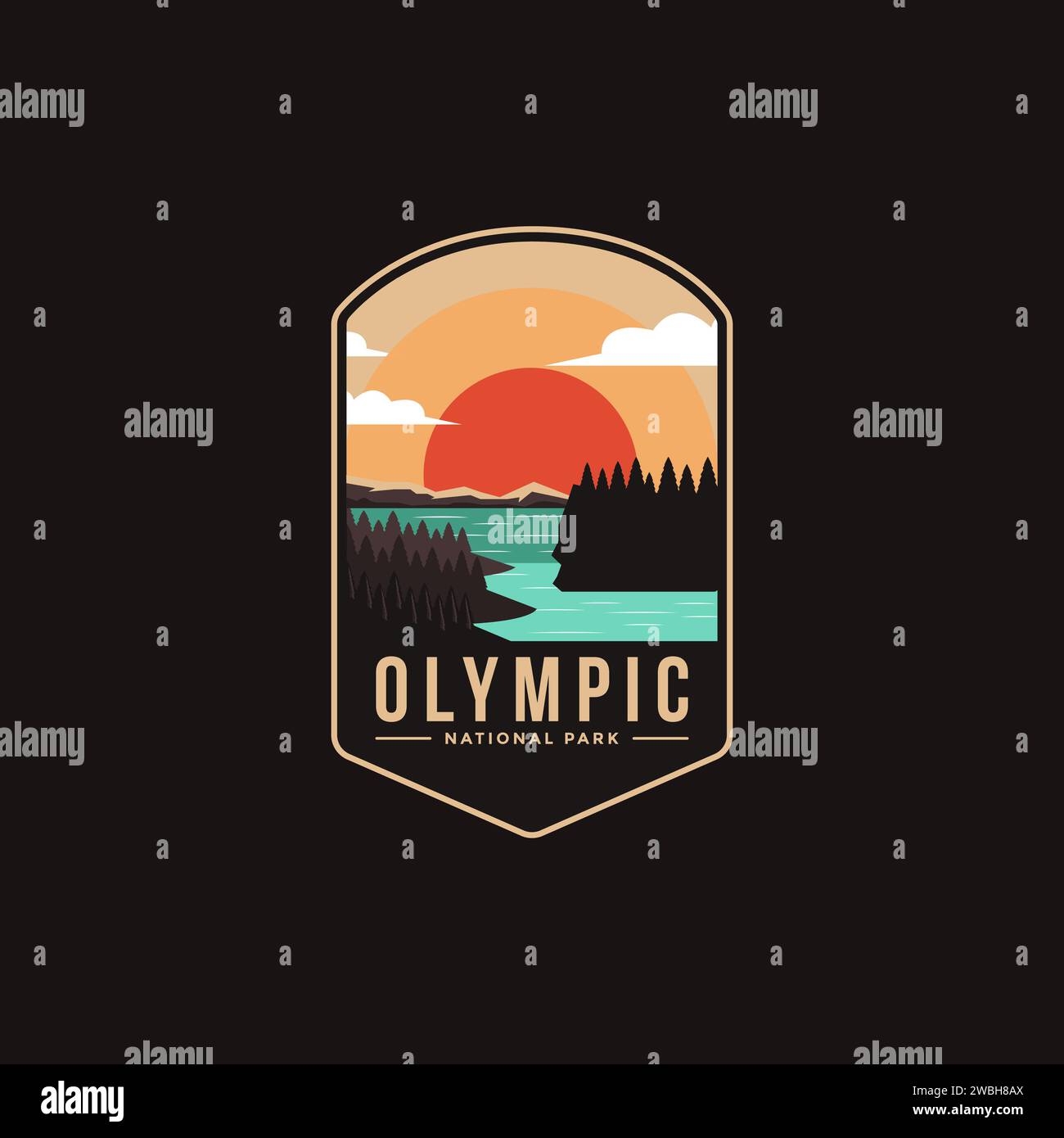 Emblem patch logo illustration of Olympic National Park on dark ...