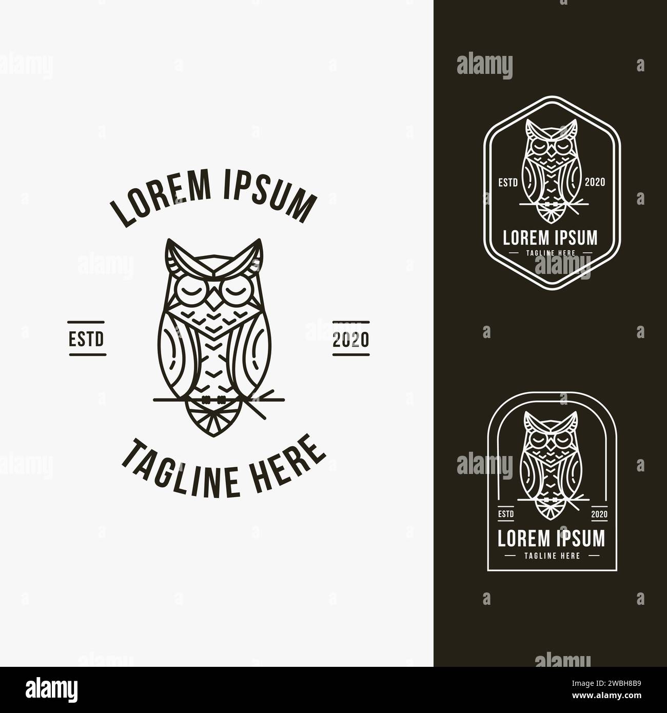 Set of cool owl logo icon vector with line art logo style Stock Vector ...