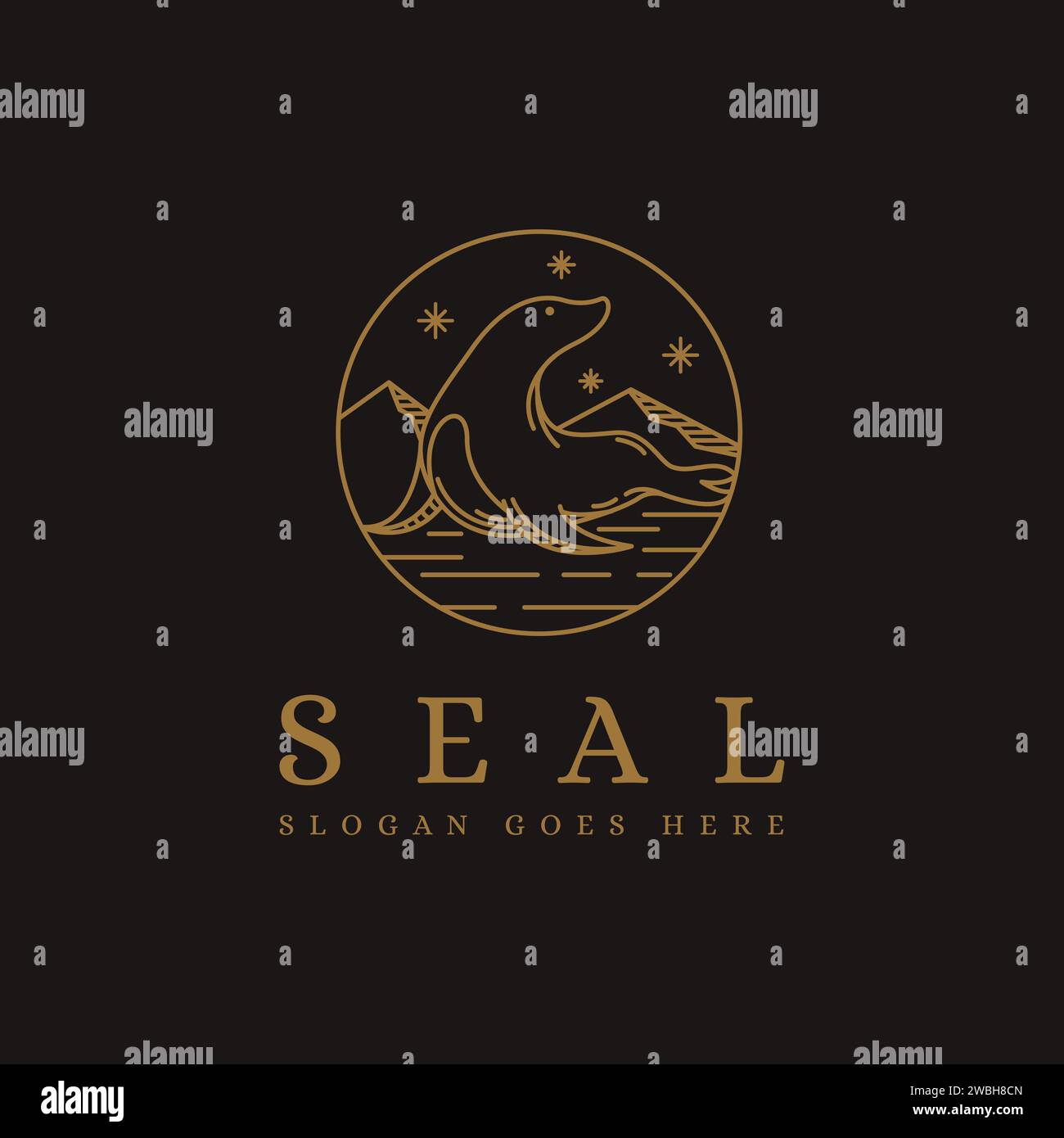 Line art sea seal, fur seal logo icon vector illustration on dark ...