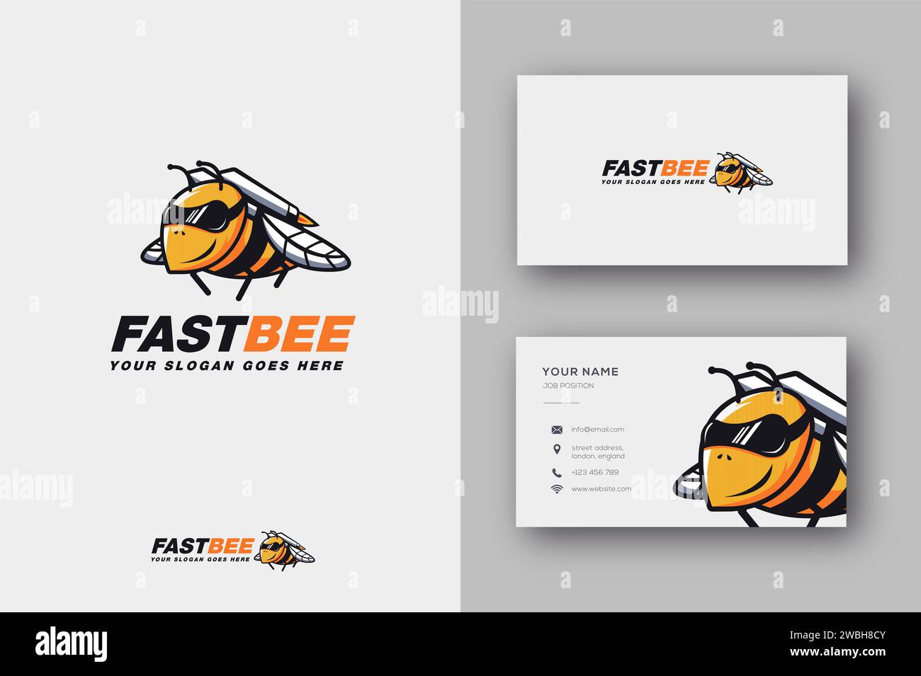 Rocket bee cartoon mascot logo icon vector and business card template ...