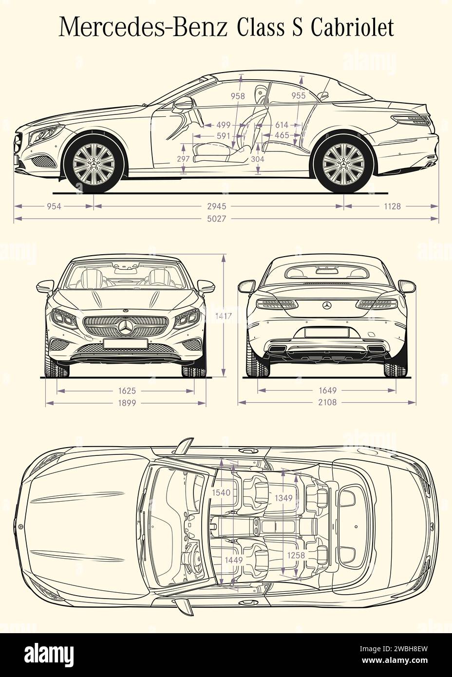Mercedes Class S 2016 Cabriolet car blueprint Stock Vector Image & Art ...