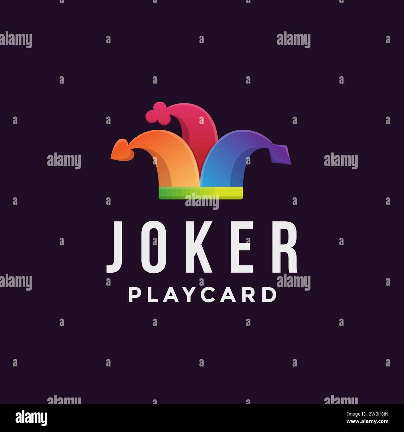 Abstract modern joker jester hat with card game symbol logo icon vector ...