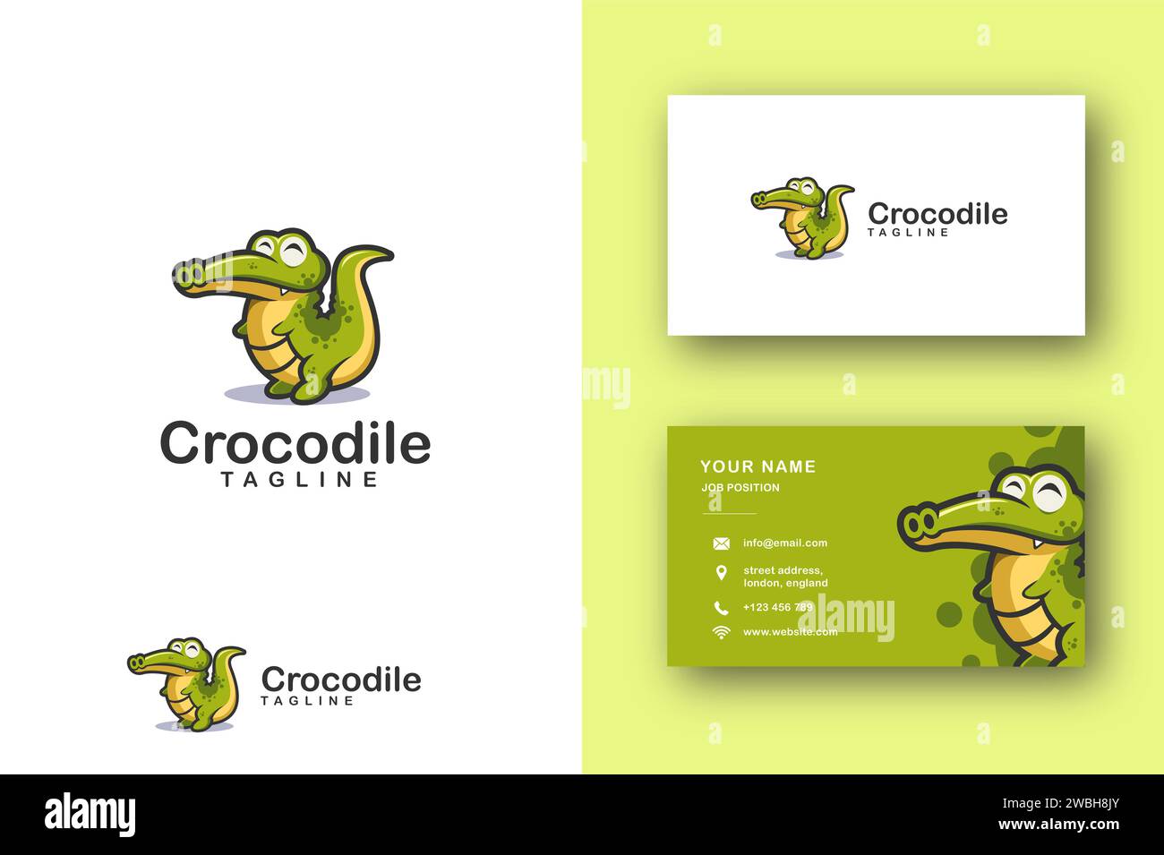 Friendly mascot crocodile logo vector and business card template Stock ...