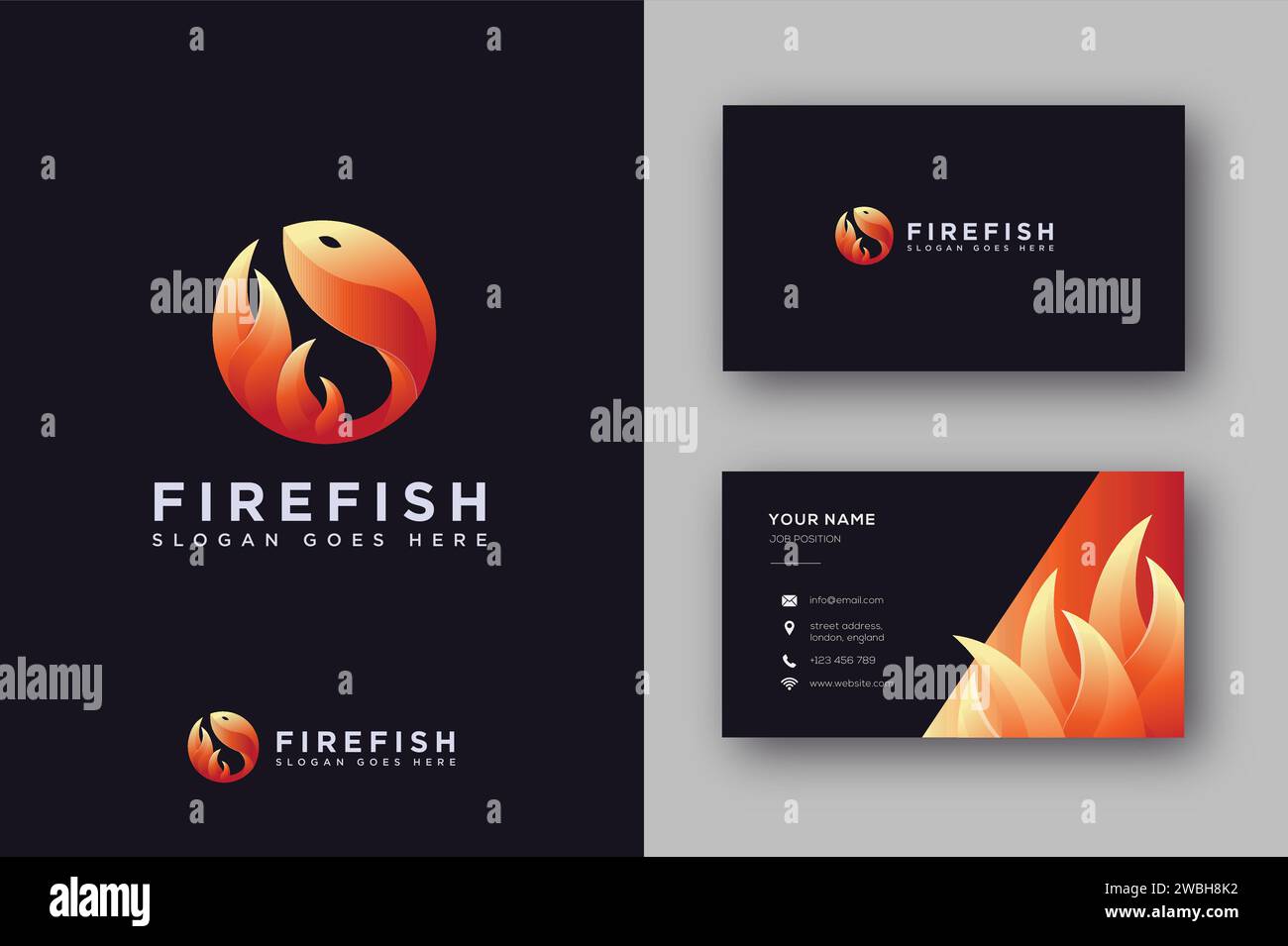 Modern geometric Fire fish logo icon with golden ration drawing style ...