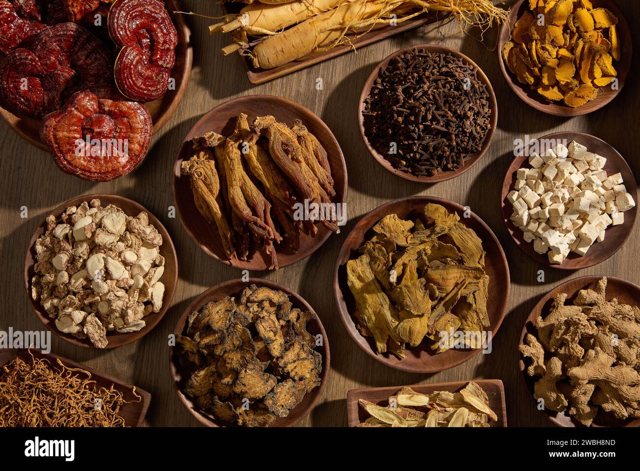 Top view of a table featured a lot of types of traditional Chinese ...