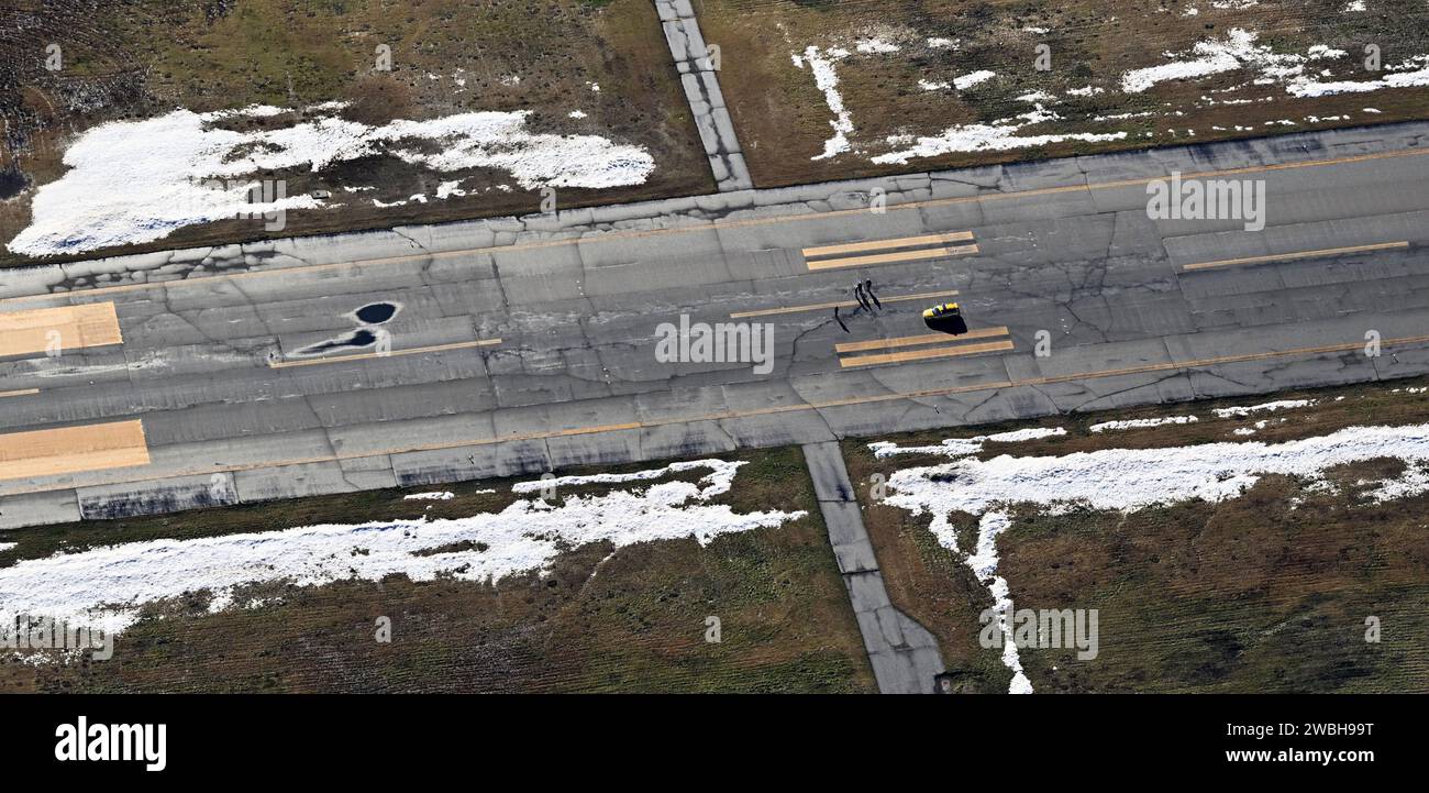 Photo taken on Jan. 4, 2024, shows a cracked runway at Noto airport in ...